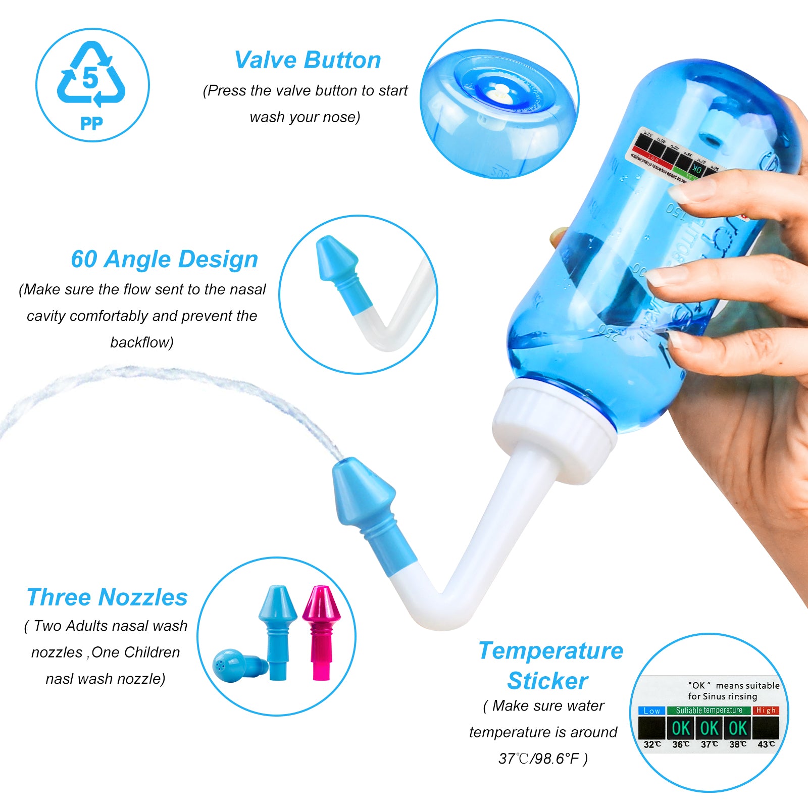 MAOEVER Neti Pot Sinus Rinse Bottle Nose Wash Cleaner Pressure Rinse N ...