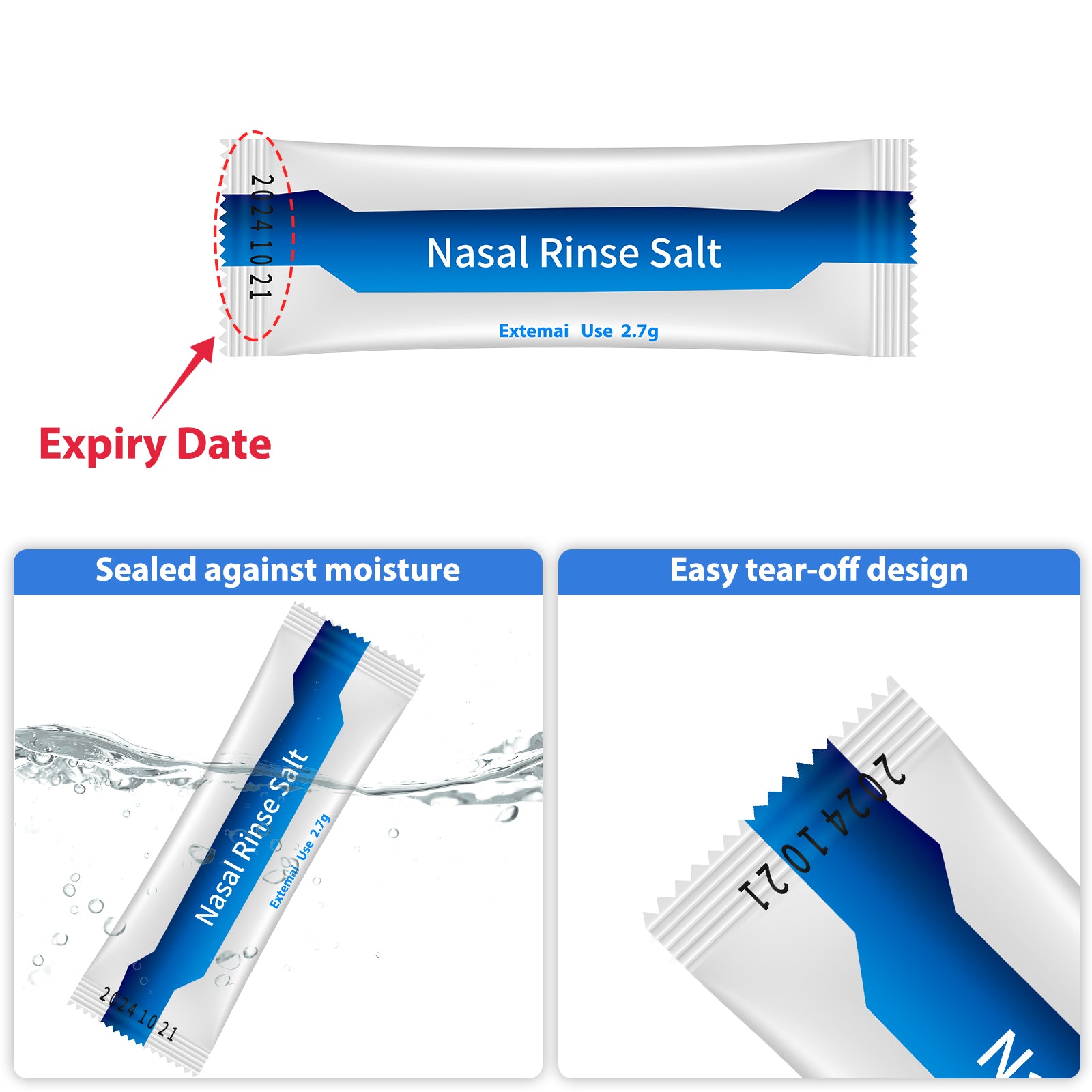 MAOEVER Neti Pot Salt Packets - 100 Individually Wrapped Saline Packet ...